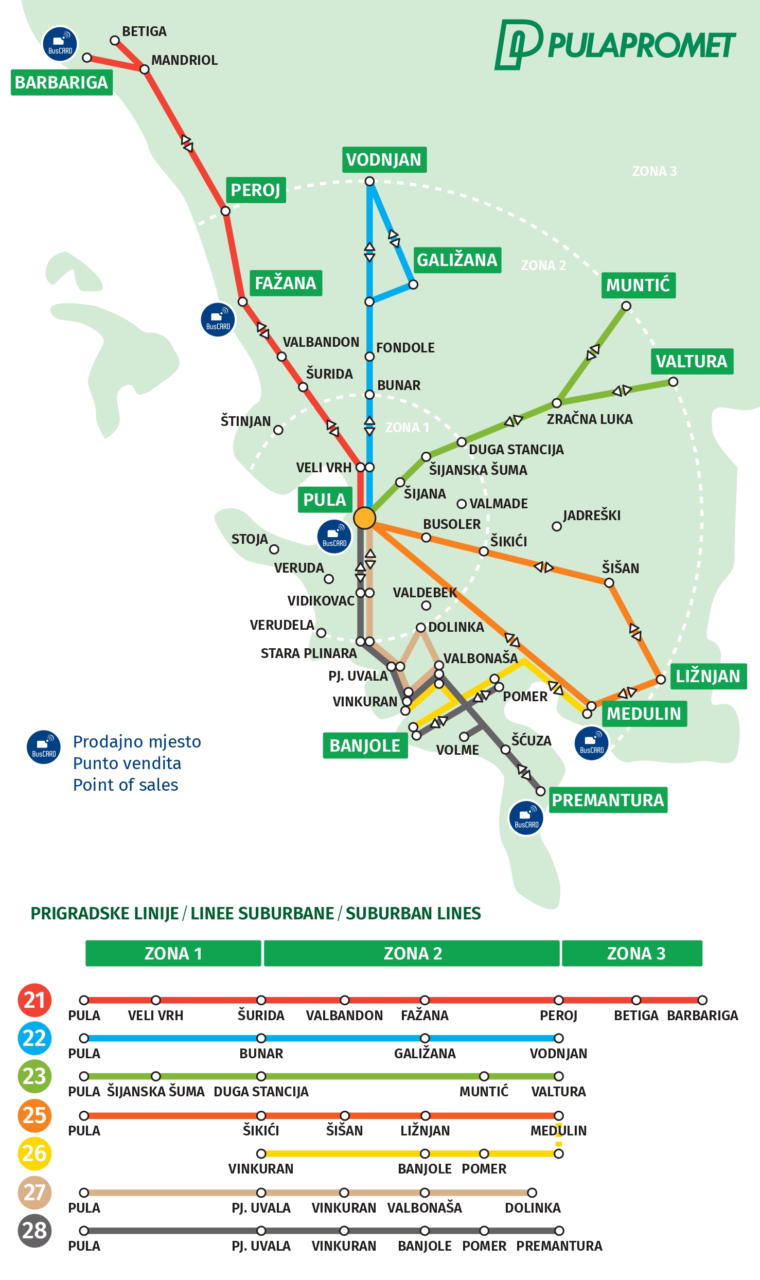 Bus map of Pula - Free Walking Tour Pula, Rovinj and Poreč
